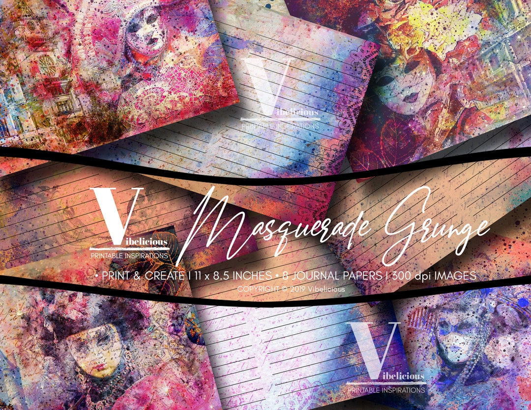 MASQUERADE GRUNGE Printable Junk Journal Kit Insert or Scrapbook Pages ...