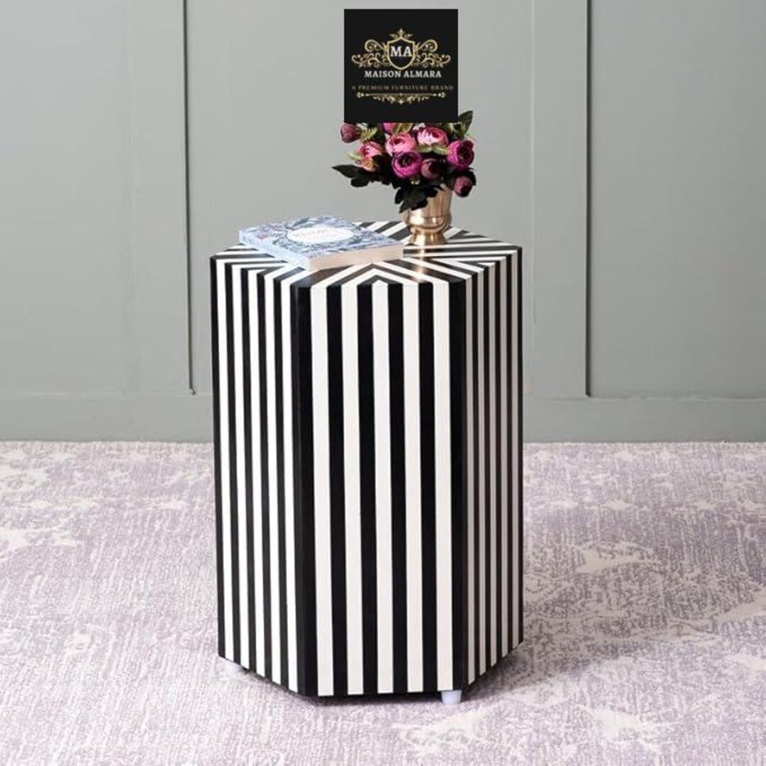 Resin Inlay Black and White Stool / Home & Office Stool / Home Decor ...
