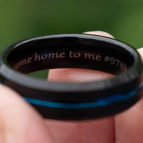 Thin Blue Line Ring Men's Women's Titanium Black - Etsy