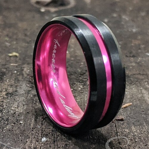 Breast Cancer Survivor Ring Pink Line Support Tungsten Band - Etsy