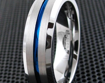 Blue Line Wedding Ring - Etsy