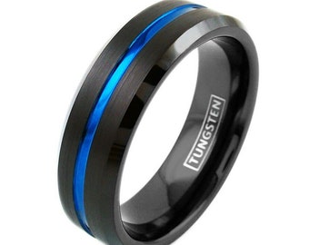 Thin Blue Line Ring Police Tungsten Men's Women's - Etsy