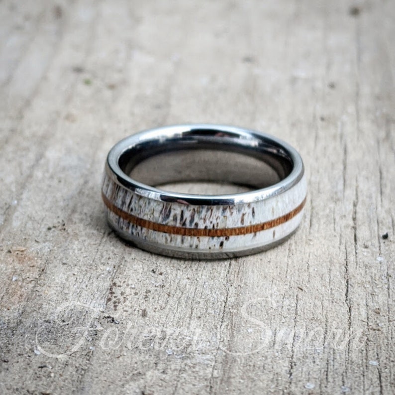 Engraved Rustic Deer Antler Ring Men's Women's - Etsy