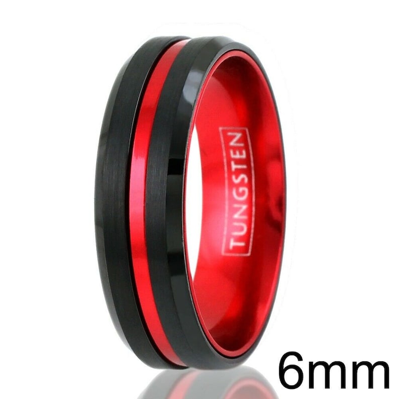 Thin Red Line Ring | Firefighter Gift | Men's Tungsten Wedding Band ...
