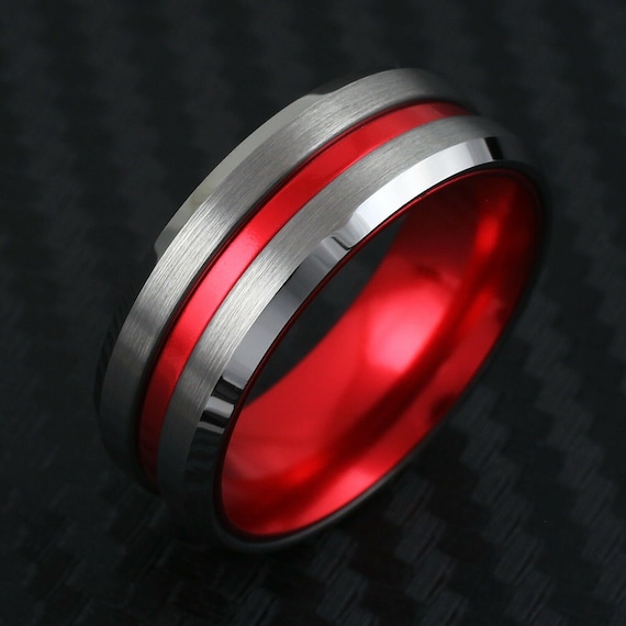 Engraved Firefighter Thin Red Line Ring Men's Wedding - Etsy