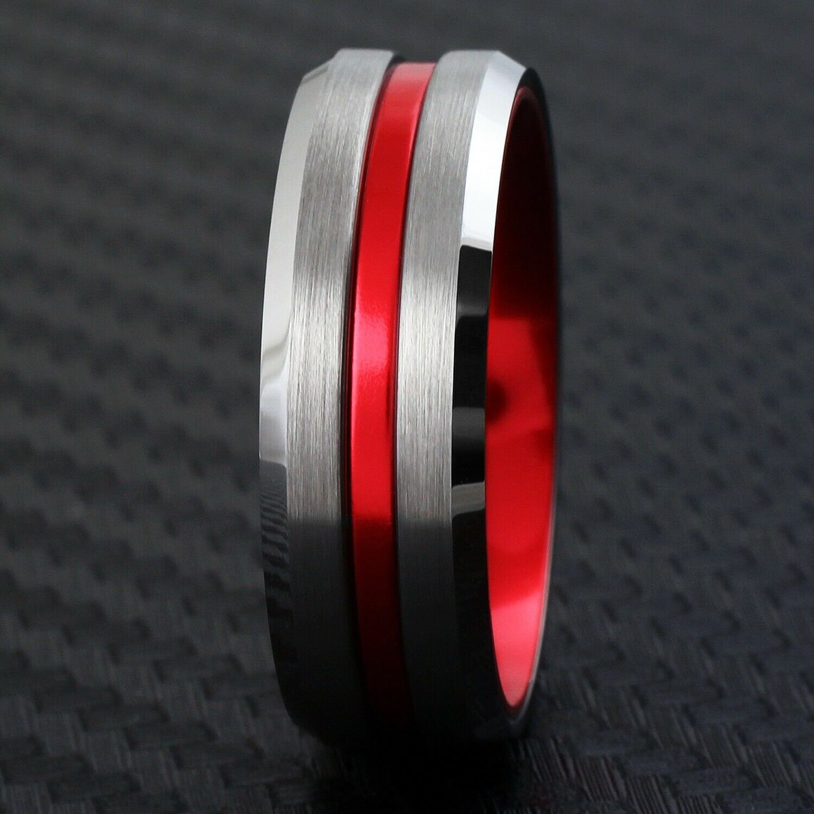 Engraved Firefighter Thin Red Line Ring Men's Wedding - Etsy