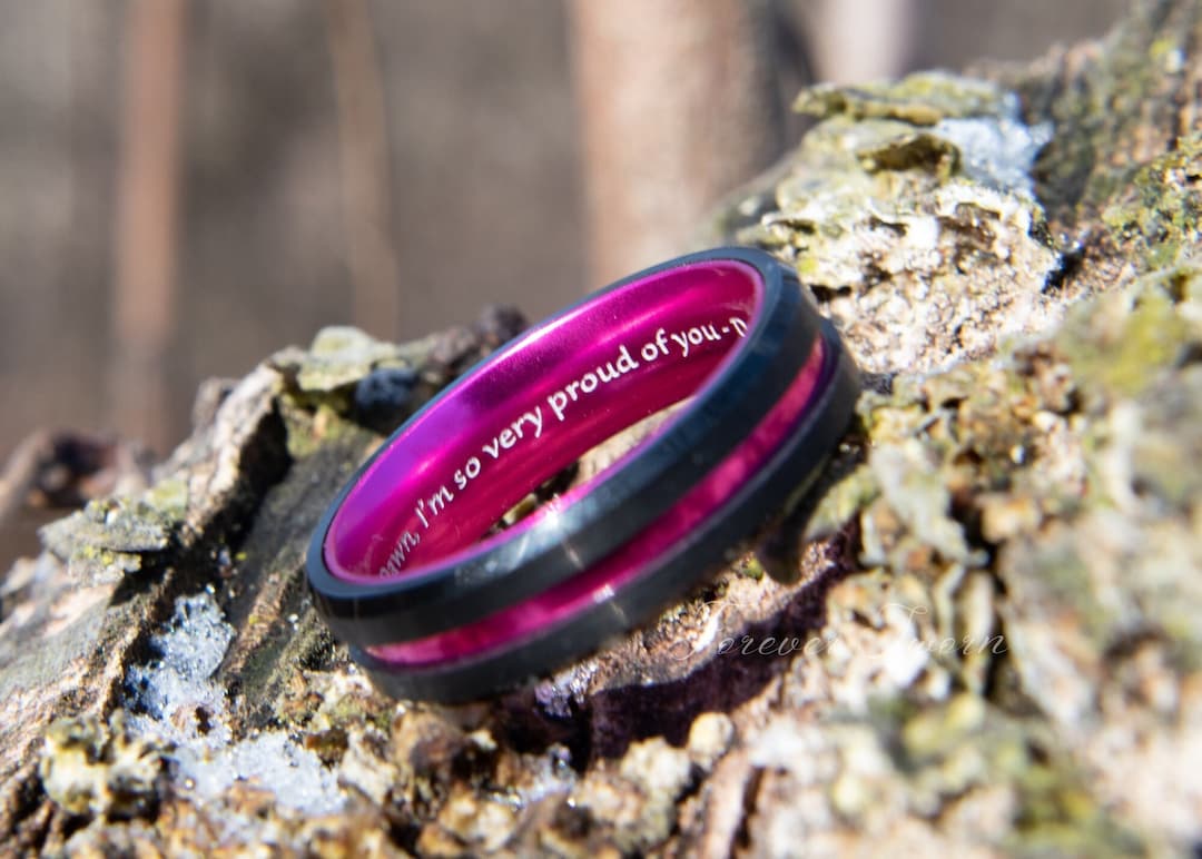 Breast Cancer Survivor Ring | Pink Line Support Tungsten Band | Men's ...