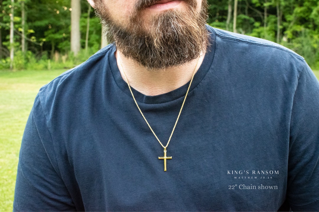 Men's 18k Gold Cross Necklace - Custom Engraved - Minimalist - 18k Gold ...