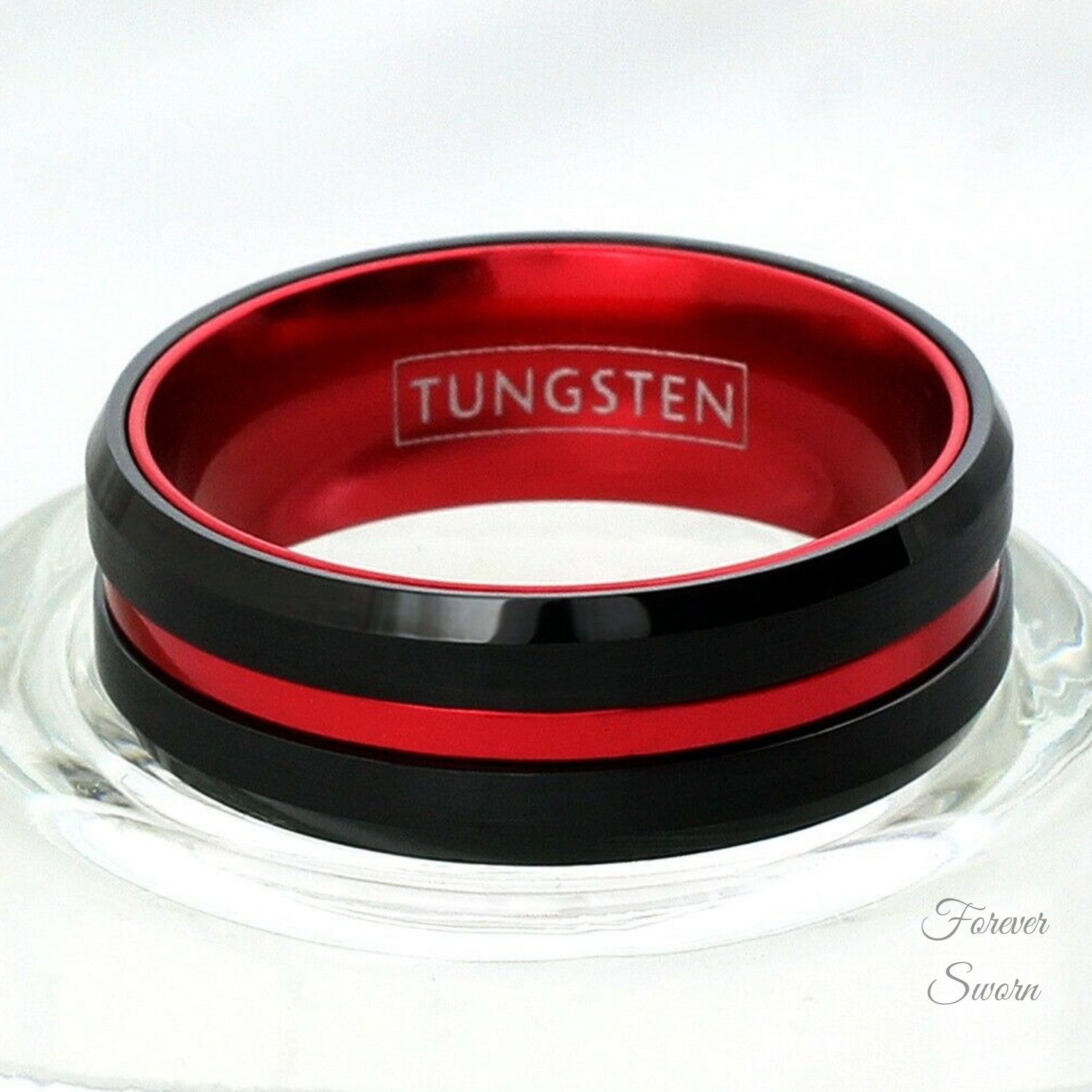 Thin Red Line Ring | Firefighter Gift | Men's Tungsten Wedding Band ...