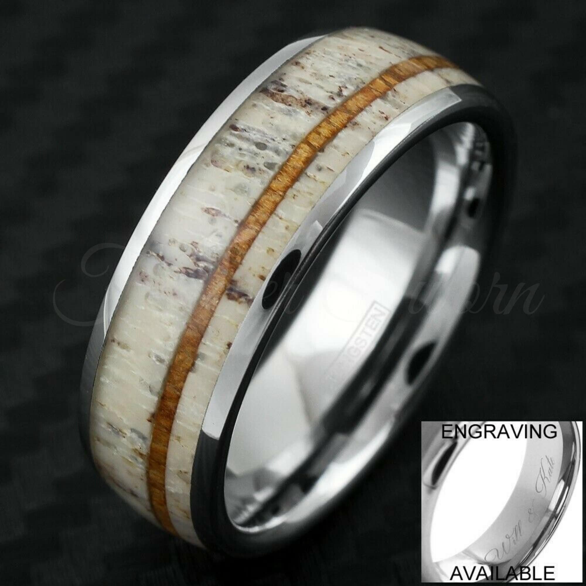 Deer Antler Men's Ring Wood Wedding Band Rustic - Etsy