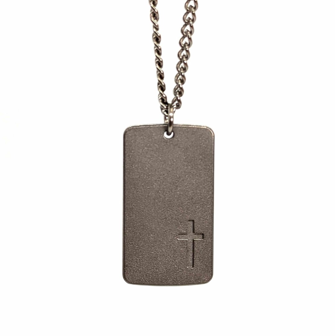 Engraved Titanium Cross Dog Tag Pendant - Mens Handmade Necklace ...