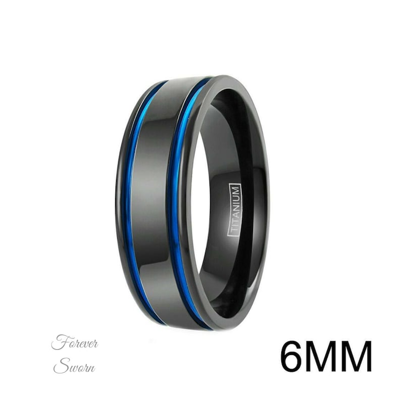 Thin Blue Line Ring Men's Women's Titanium Black | Etsy