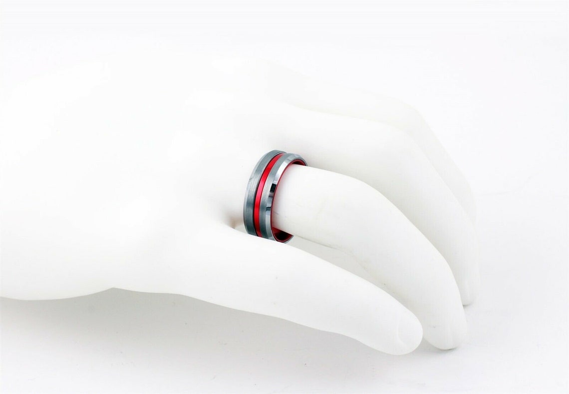Engraved Firefighter Thin Red Line Ring Men's Wedding - Etsy