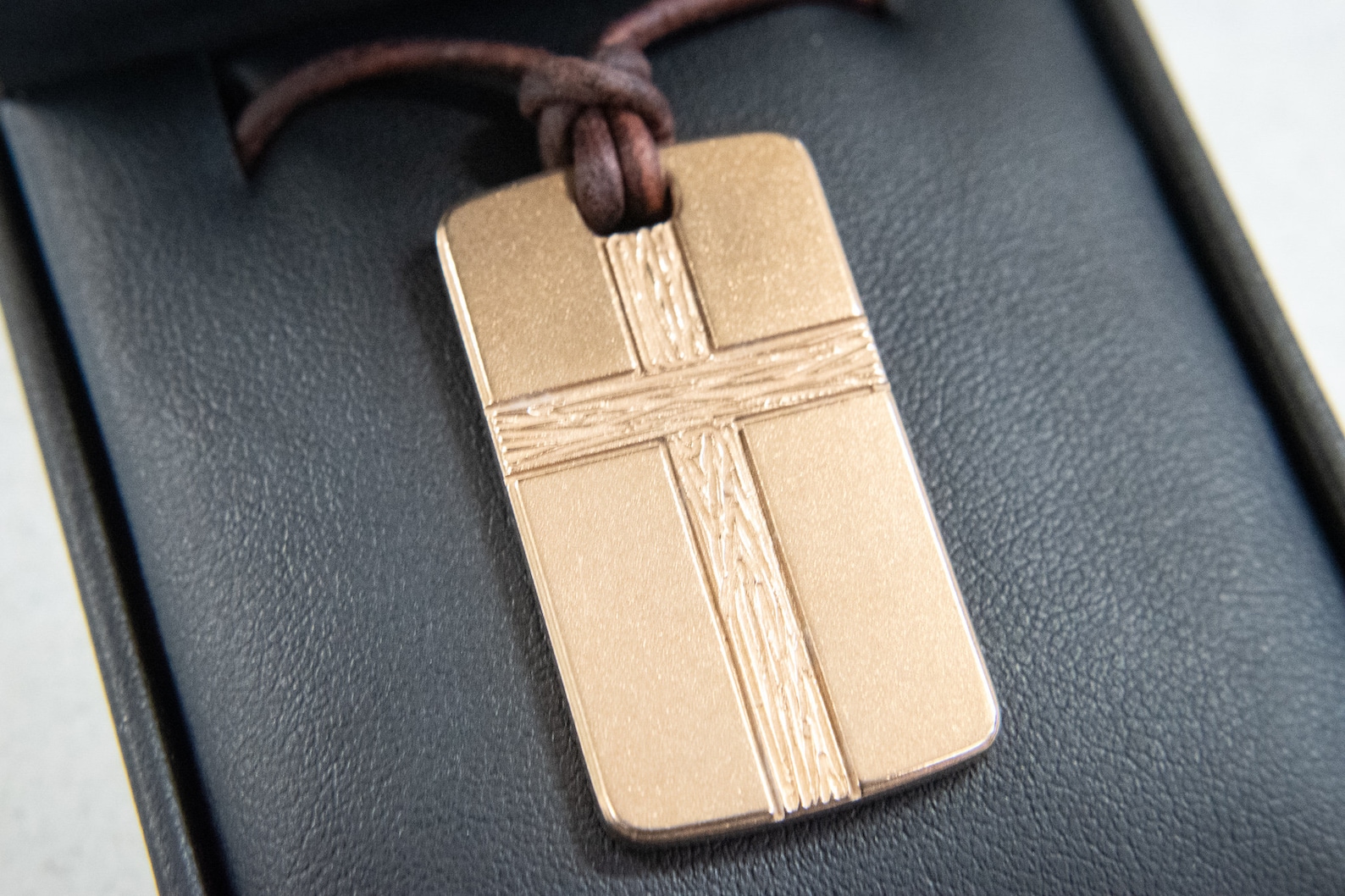 Wooden Texture Cross Dog Tag Pendant - Mens Handmade Bronze Necklace ...