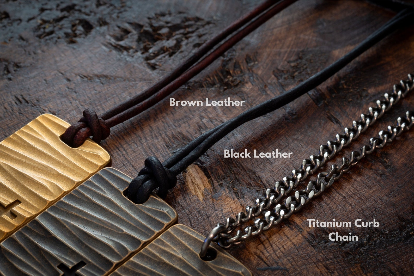 Wooden Texture Cross Dog Tag Pendant - Mens Handmade Bronze Necklace ...