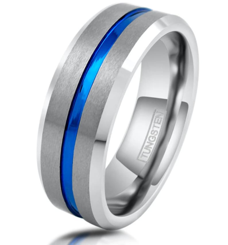 Thin Blue Line Ring Police Tungsten Men's Women's | Etsy