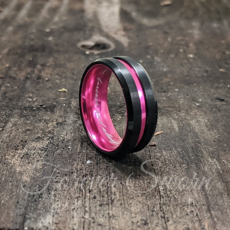Breast Cancer Survivor Ring | Pink Line Support Tungsten Band | Men's ...