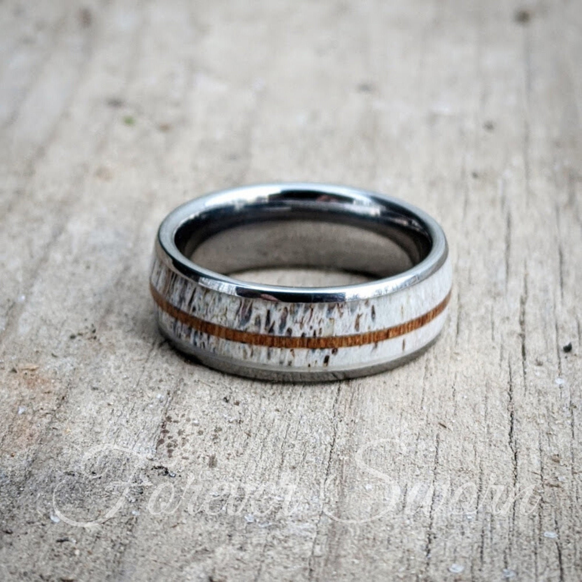 Deer Antler Men's Ring Wood Wedding Band Rustic - Etsy