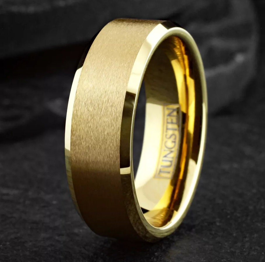 Gold Colour Tungsten Wedding Band | Brushed Finish | Men's Women's Gold ...