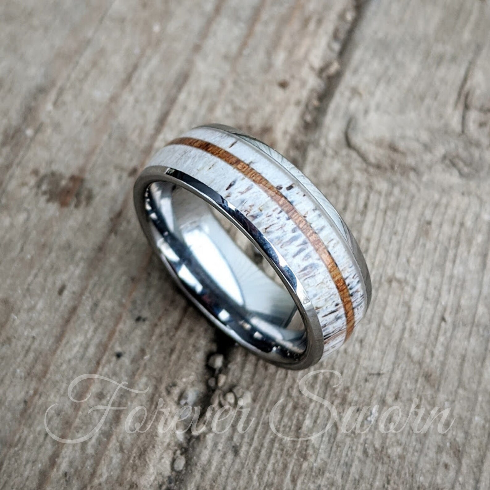 Engraved Rustic Deer Antler Ring Men's Women's | Etsy