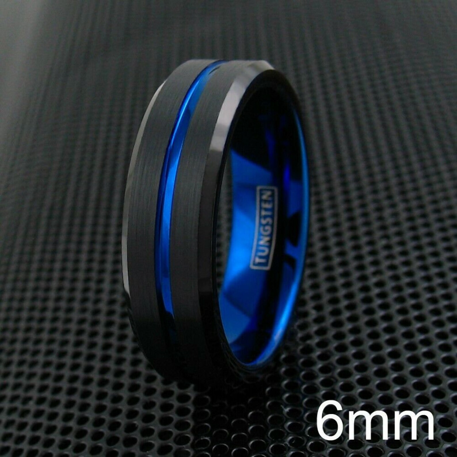 Thin Blue Line Ring Men's Tungsten Wedding Size 5-15 6mm | Etsy
