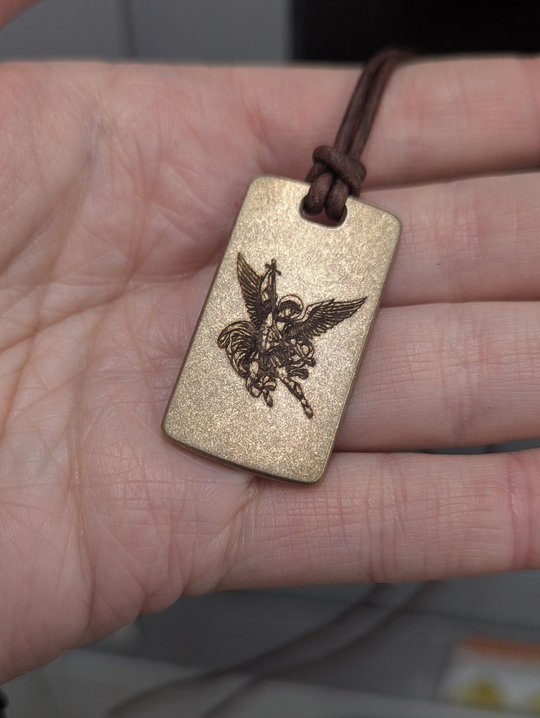 St. Michael Prayer Dog Tag Pendant - Mens Handmade Bronze Necklace ...