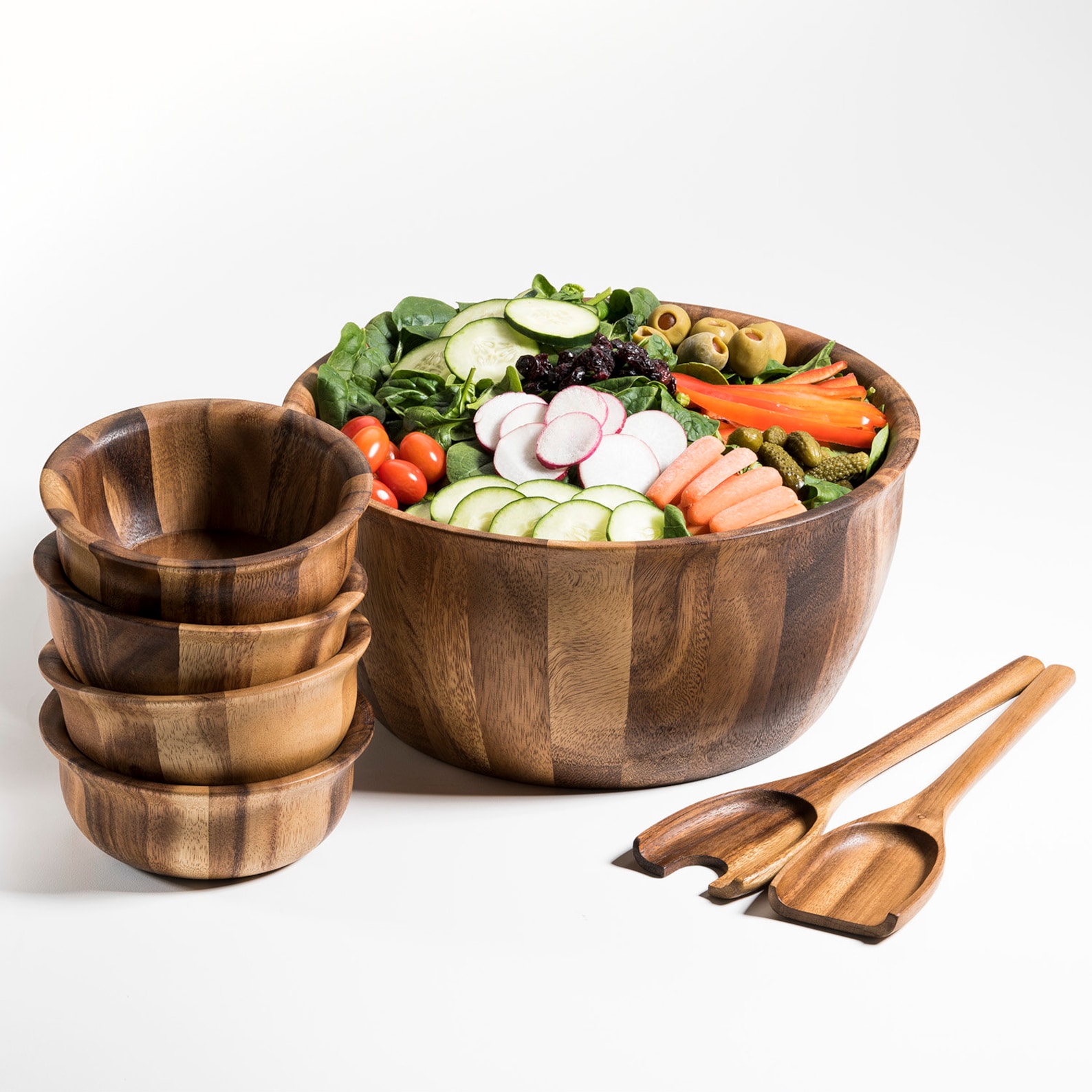Extra Large Wood Salad Bowl With Servers and Individual Bowls - Etsy