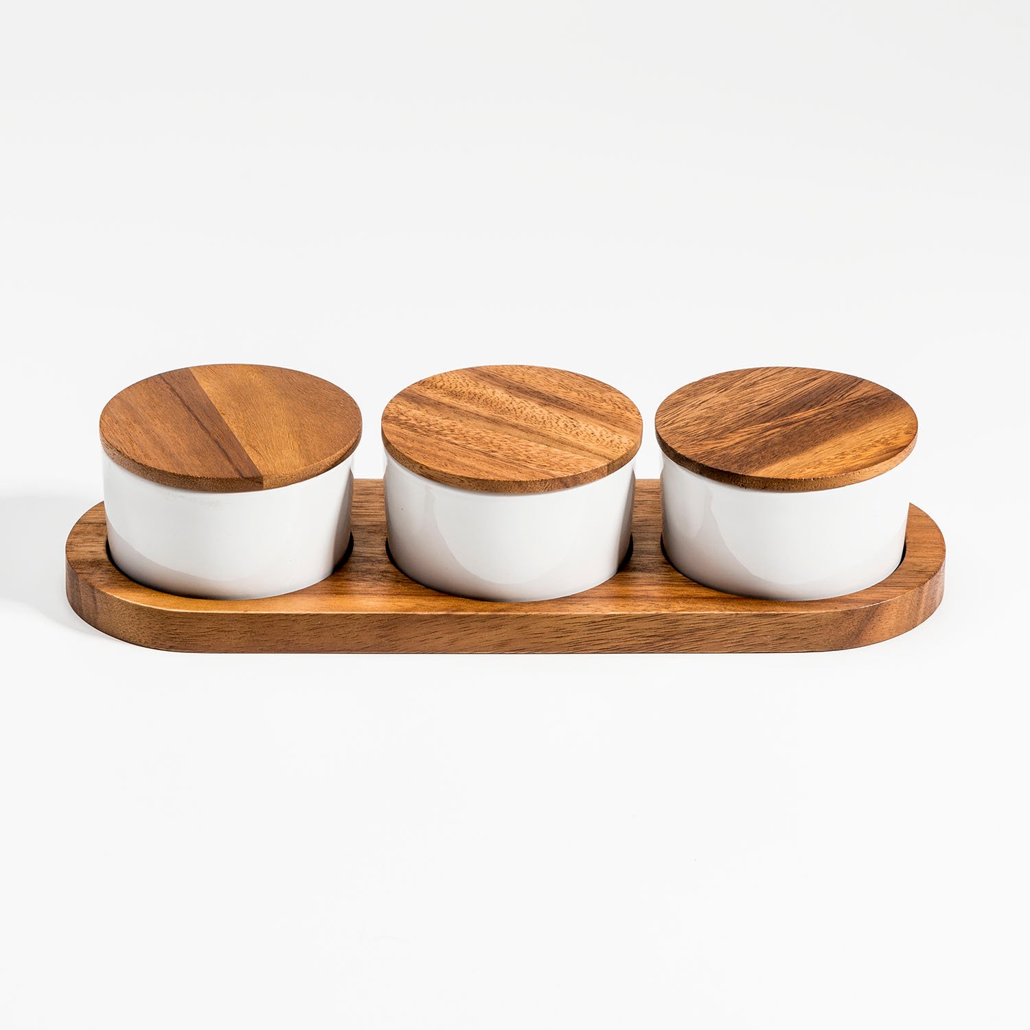 Ceramic Condiment Set on Acacia Wood Base - Etsy
