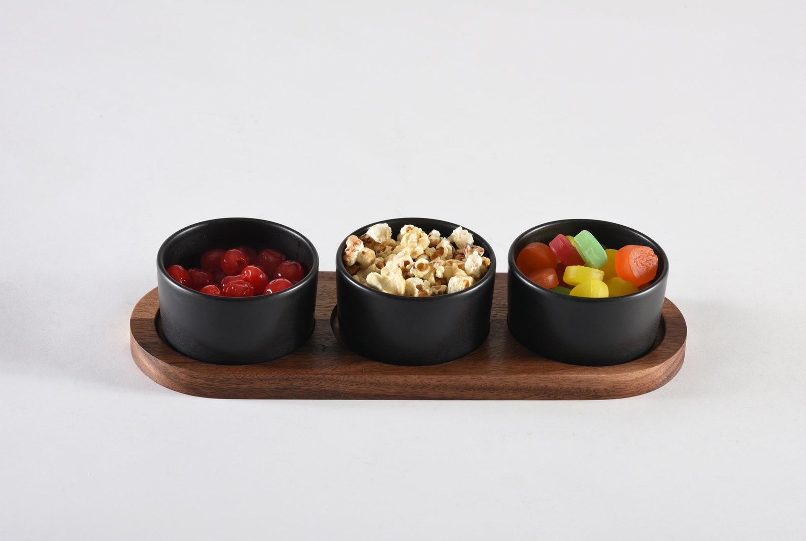 Black Ceramic Condiment Set on Acacia Wood Base - Etsy