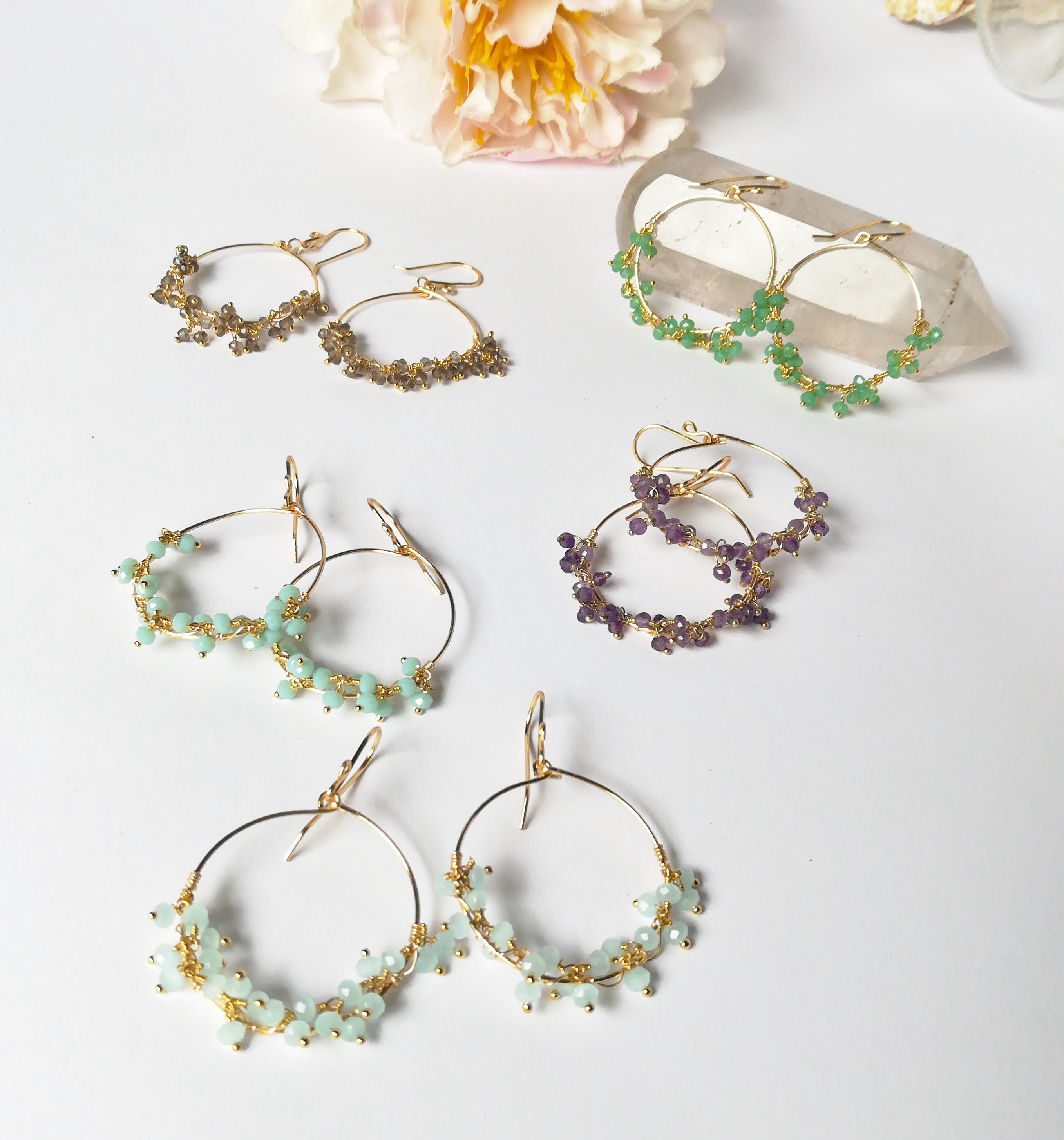 Gemstone Hoop Earrings Semi Precious Hoop earrings | Etsy