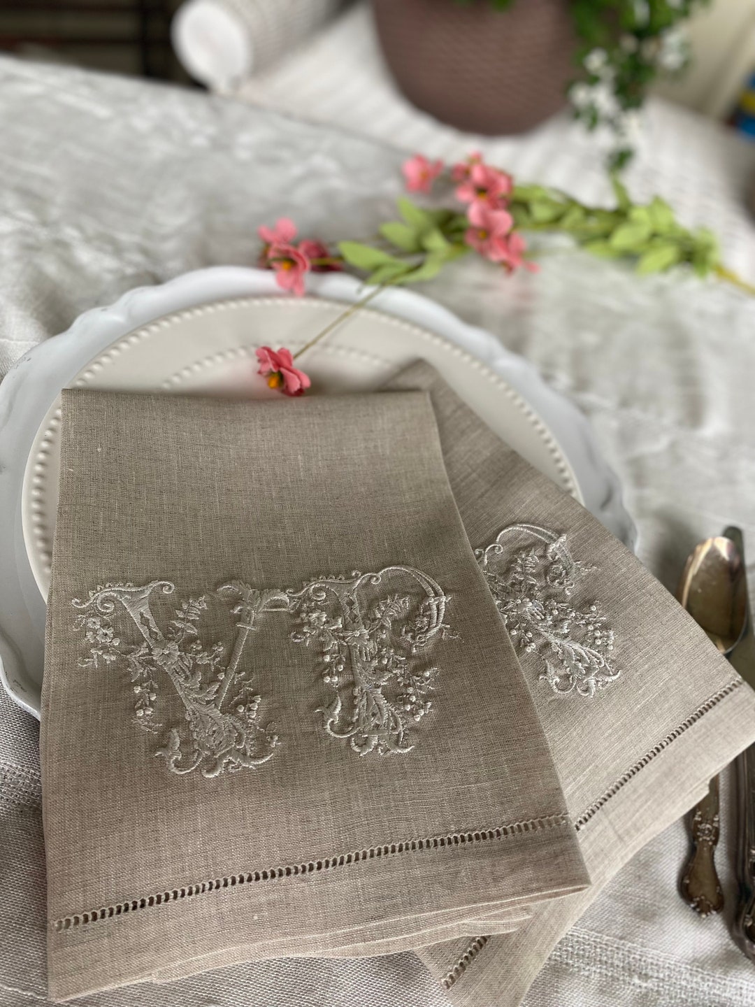 French Style Embroidered Monogrammed Linen Napkins, Warm House Gifts ...