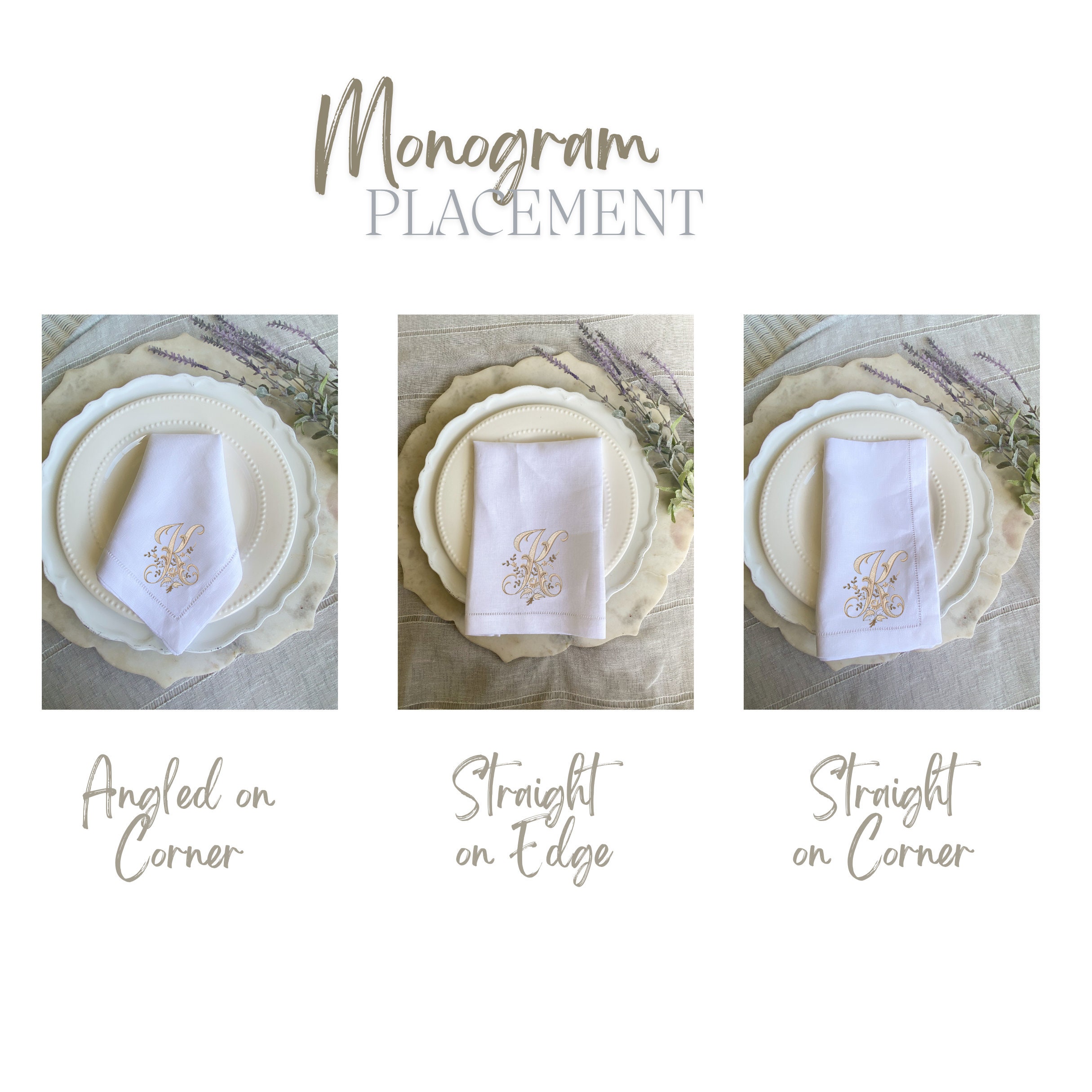 French Style Embroidered Monogrammed Linen Napkins, Hemstitched Napkins ...