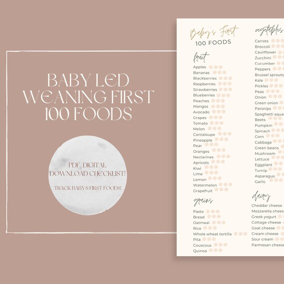 Baby Led Weaning Baby's First 100 Foods | Etsy