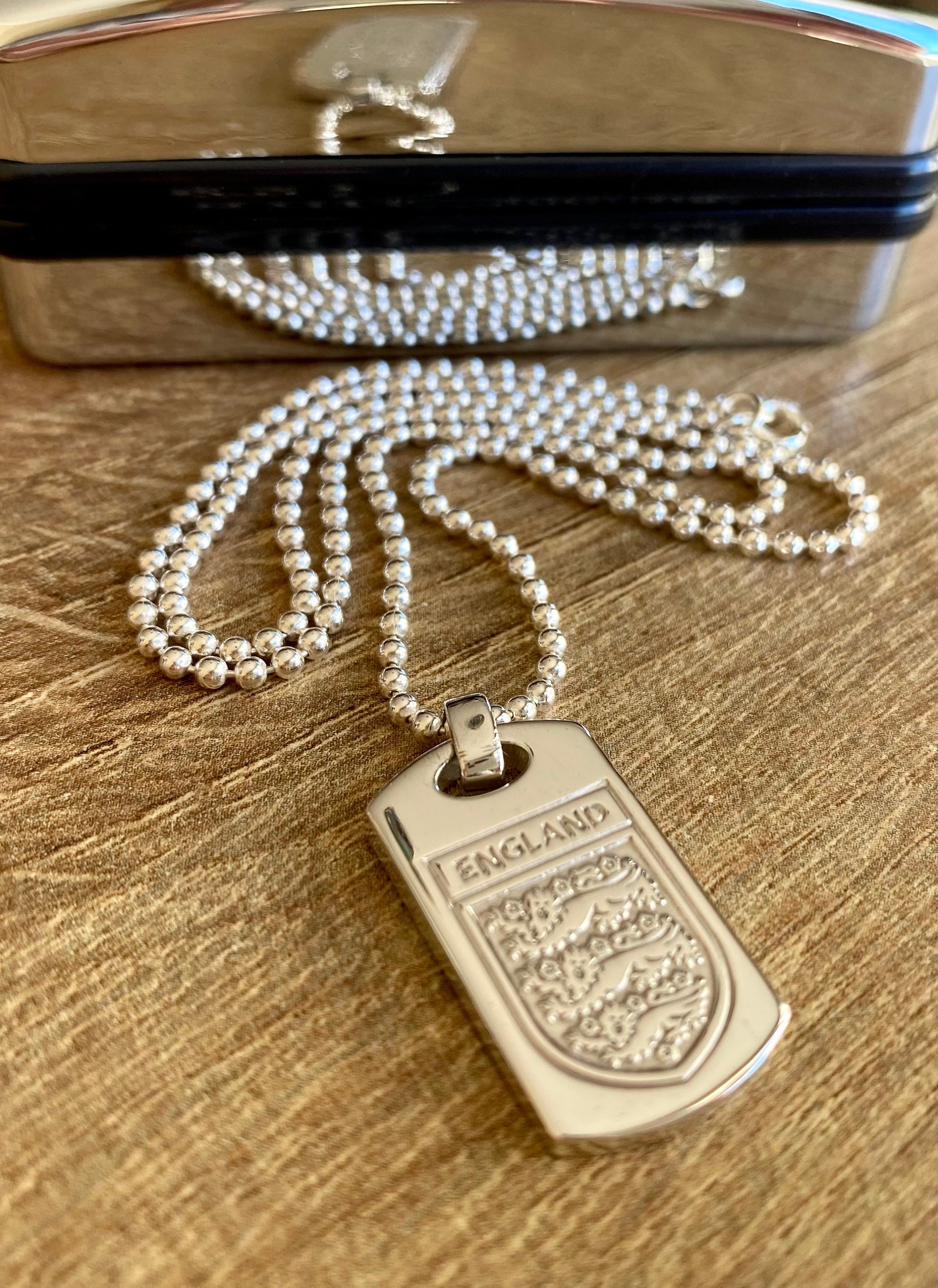 England Three Lions Football Shield Dog Tag With Necklace in Sterling ...