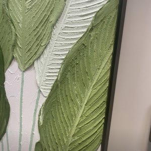 Original 3D Leaf Scenery Wall Art, 3D Green Leaf Oil Painting, Green Leaf Minimalist Textured ...