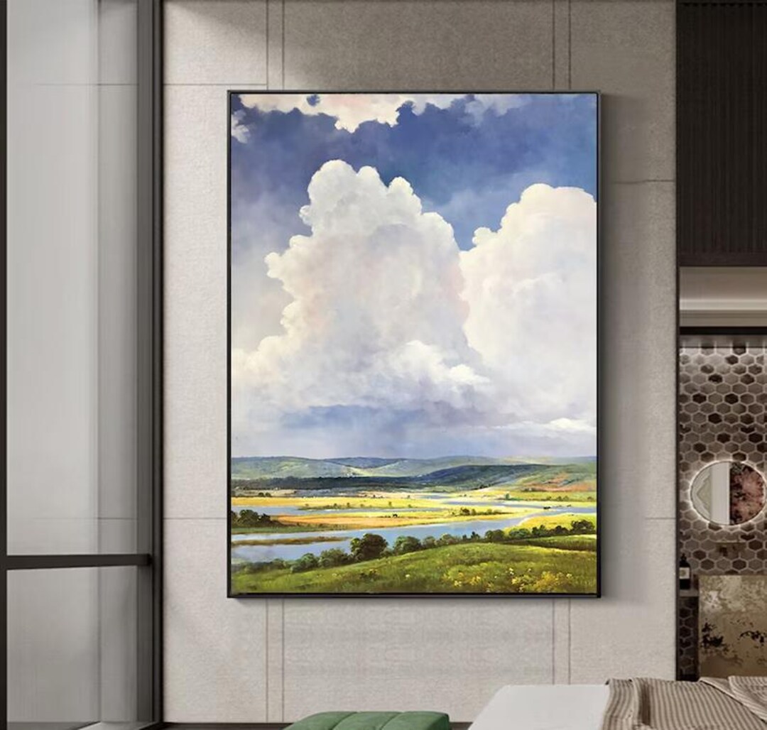 Origial Blue Sky and White Clouds Scenery Oil Painting,abstract Nature ...