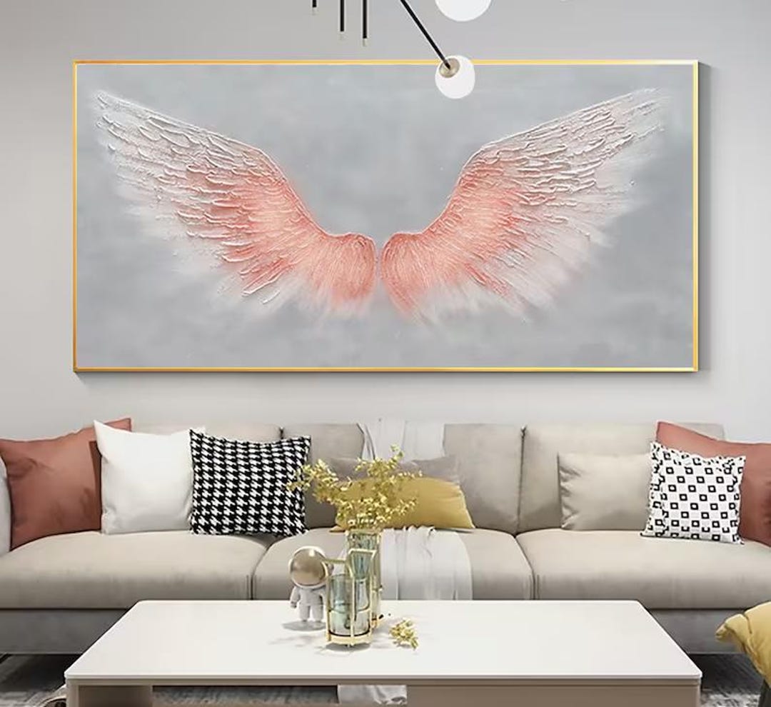 Original 3D Light Pink Wings Textured Oil Painting,handmade Creative ...