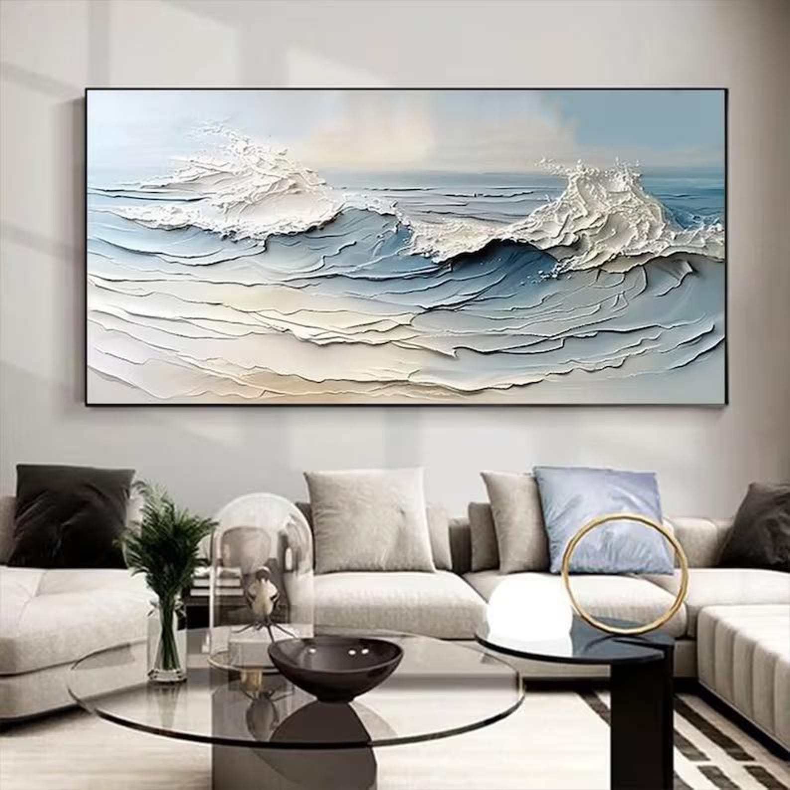 Original 3D Blue Sea Wave Oil Painting Beautiful Beach Wave Landscape ...