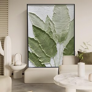 Original 3D Leaf Scenery Wall Art, 3D Green Leaf Oil Painting, Green Leaf Minimalist Textured ...