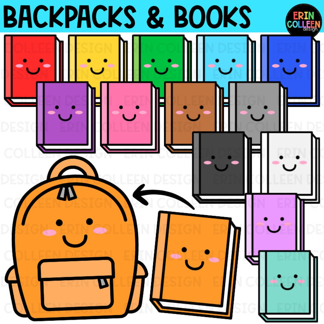 Rainbow Backpacks and Books Clipart, Color Matching, Cute, With and ...