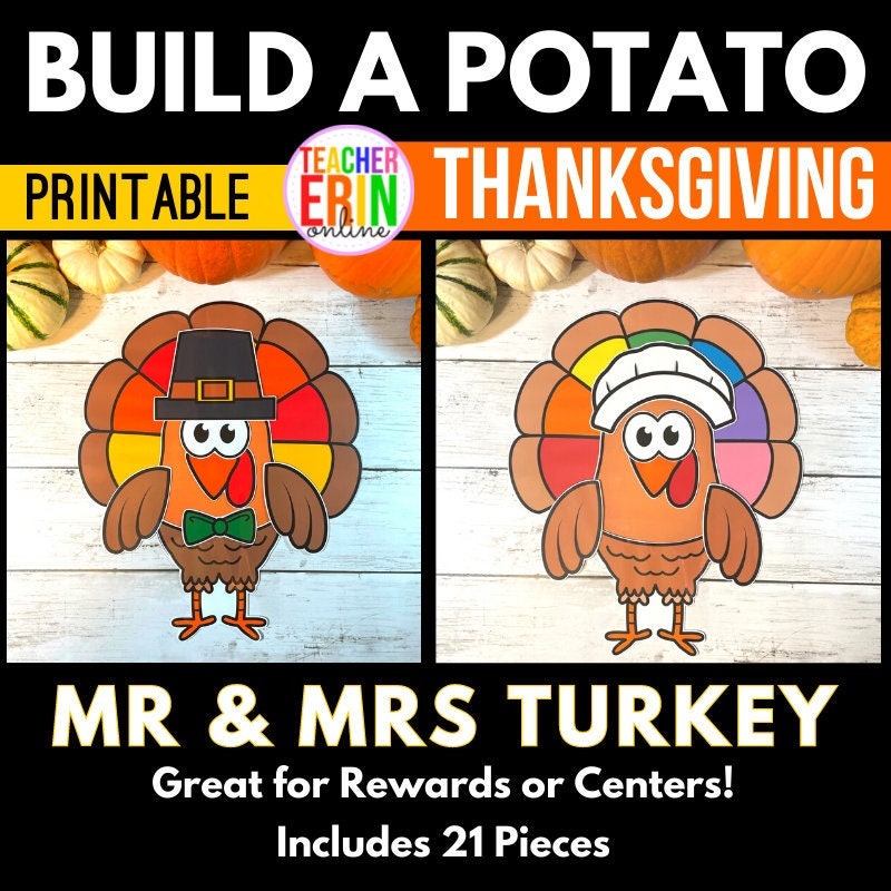 Build A Turkey Potato Mr. & Mrs. | Thanksgiving Potato Head and ...