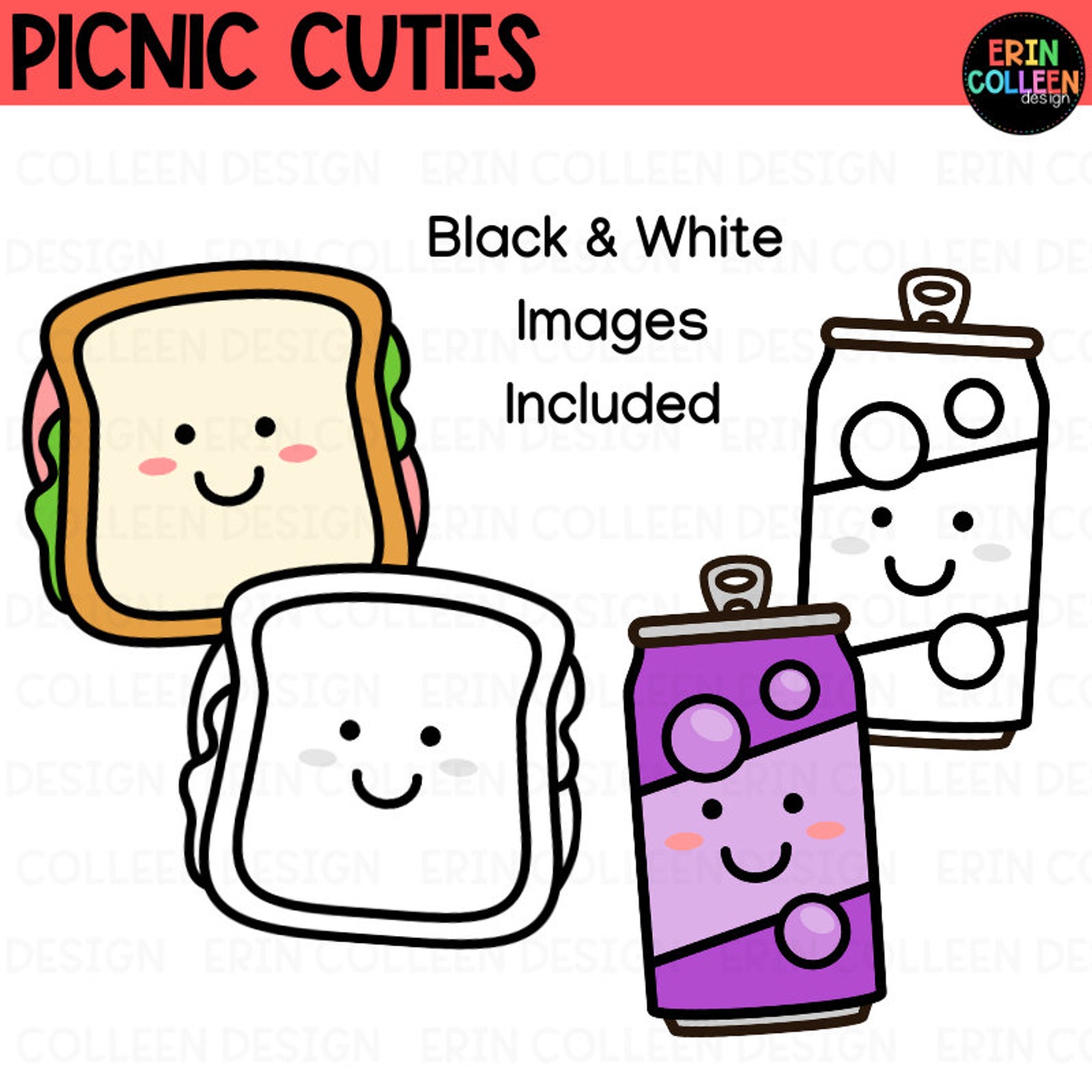 Picnic Cuties Clipart - With and Without Faces - BBQ - Food - Fruit ...