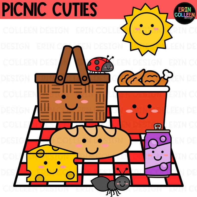Picnic Cuties Clipart - With and Without Faces - BBQ - Food - Fruit ...