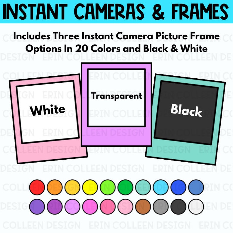 Instant Camera Clipart, Picture Frames, Color Matching, Polaroid Camera ...