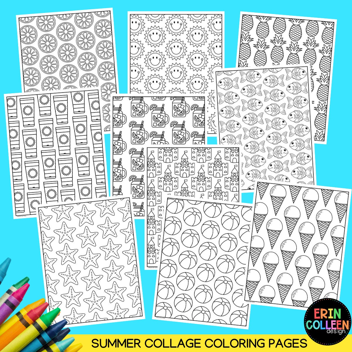 Summer Collage Coloring Pages - Bold and Easy - Summer Coloring Sheets ...