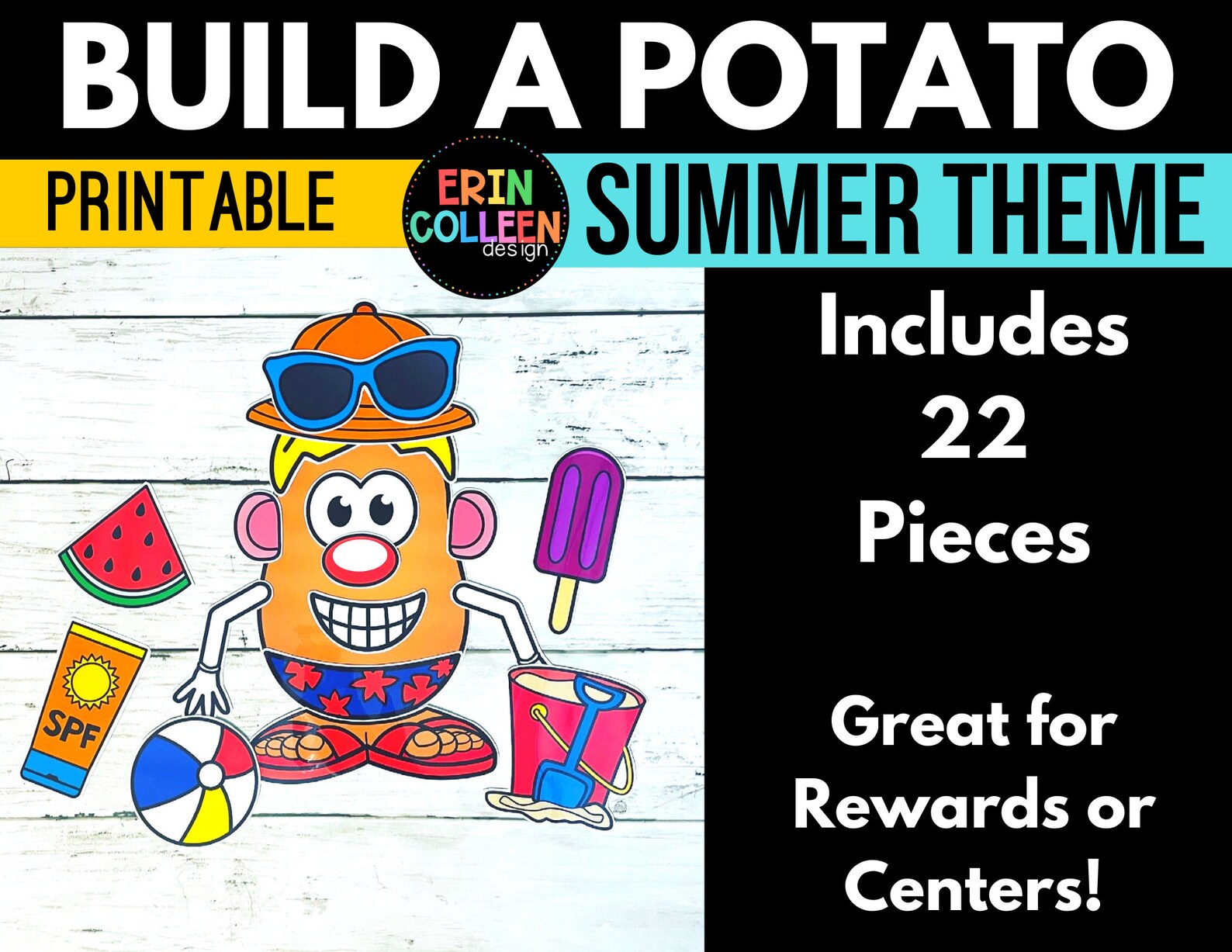 Build A Summer Potato Head and Accessories Dress up Paper Doll ...
