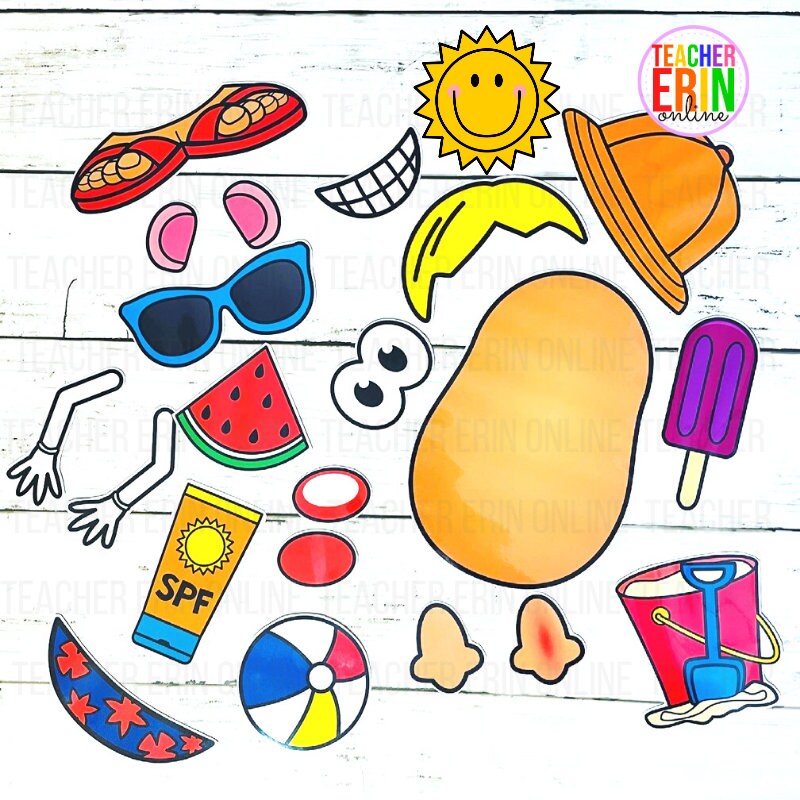 Build A Summer Potato Head and Accessories Dress up Paper Doll ...