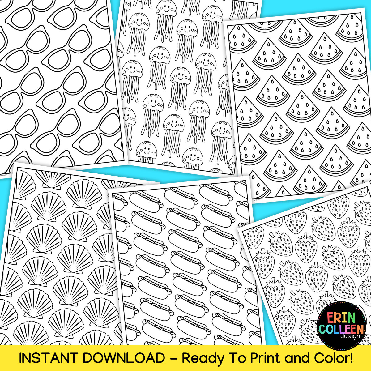 Summer Collage Coloring Pages - Bold and Easy - Summer Coloring Sheets ...