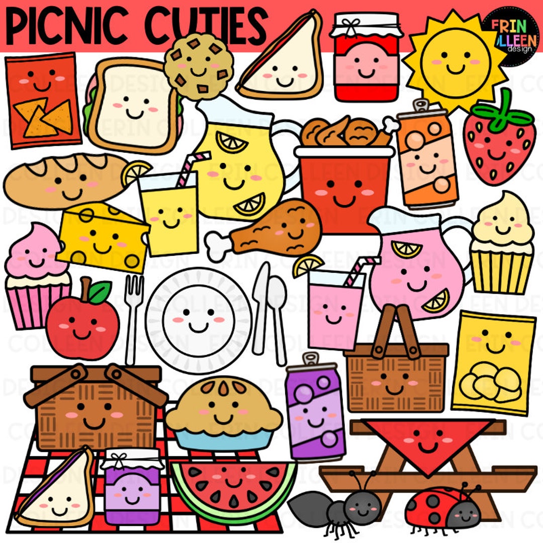 Picnic Cuties Clipart - With and Without Faces - BBQ - Food - Fruit ...