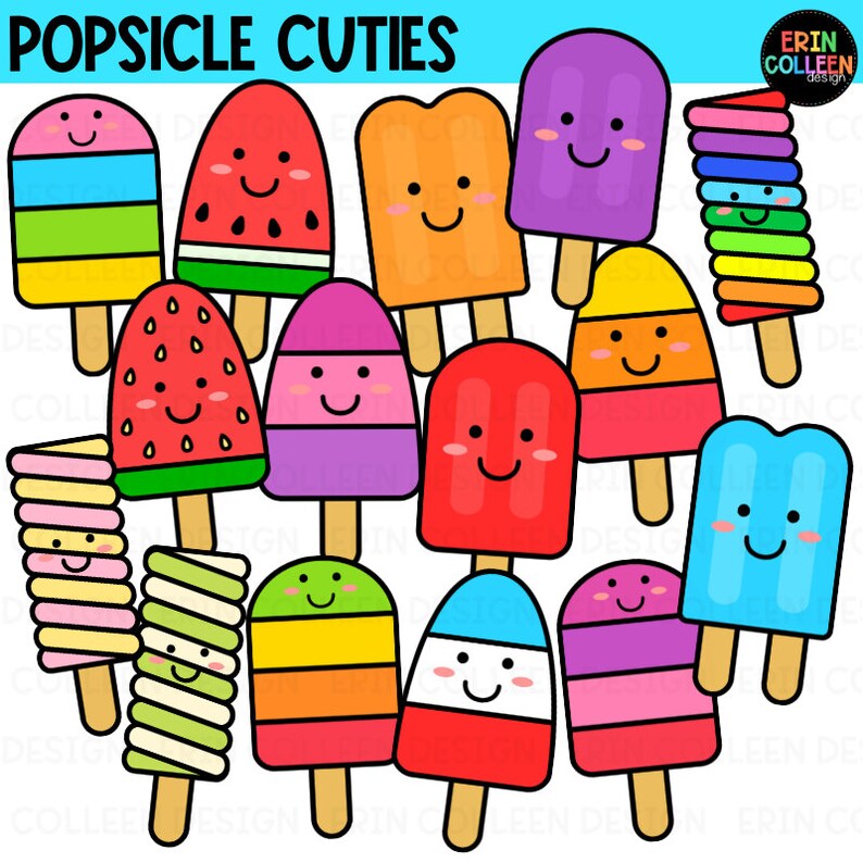 Popsicle Cuties Clipart - With and Without Faces - Summer - Frozen ...